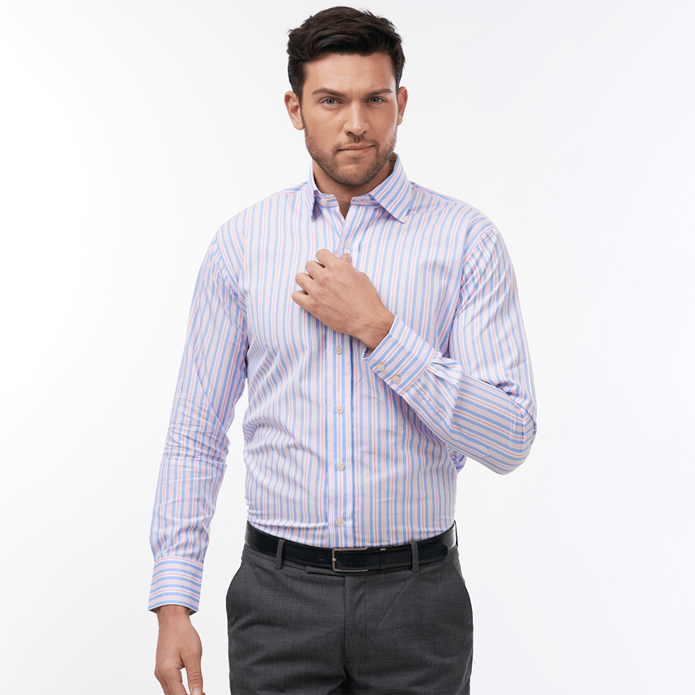 Buy Riviera Stripe Sky & Pink Formal Shirt Online | Premium Men’s ...