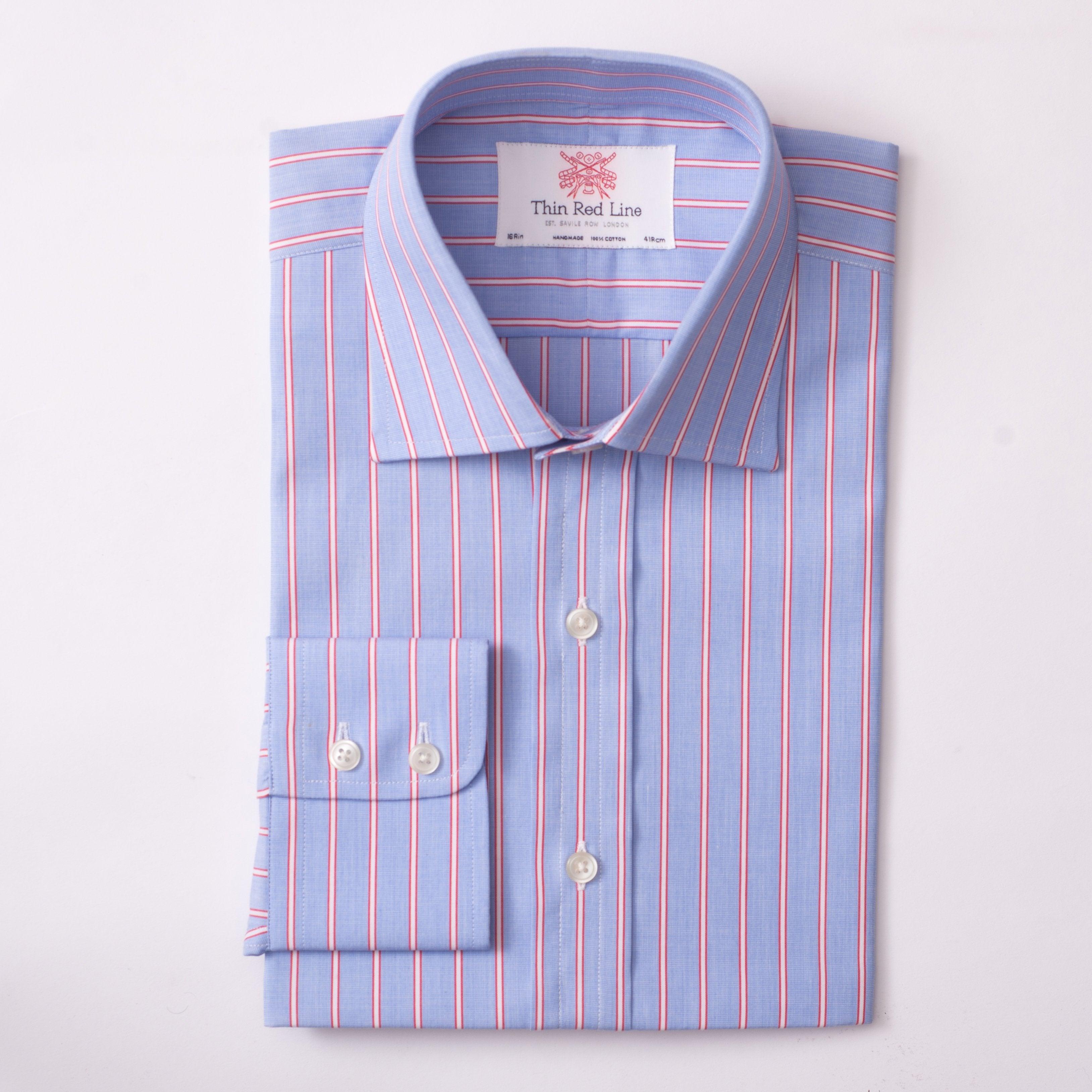 End on End Stripe Azure Formal Shirt | Premium Men’s Red Striped Shirt ...